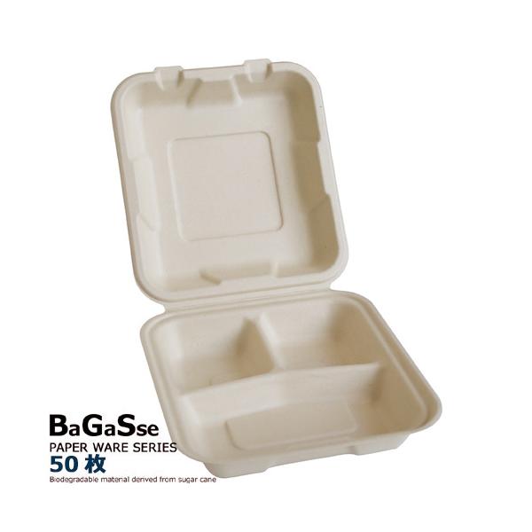 商品コード：2012662 1枚あたり29.92円 ■テイクアウトや持ち運びに便利なフタと身が一体タイプの便利な食品容器です。 ■バガスを使用した、自然の風合いと手触り感が特徴の紙容器です。 ■素材に厚みがあり、手に持つと安定感があります。...