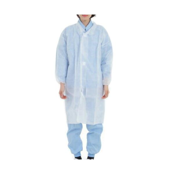 商品コード：2051972 ■薄手の不織布素材ですので通気性が良く、着脱の際もごわつき感がなくスムーズです。 ■食品加工場など衛生的な現場での防塵・ウイルス対策や工場見学者用など幅広い用途でご使用頂けます。 ■前面は着脱が楽なマジックテープ...