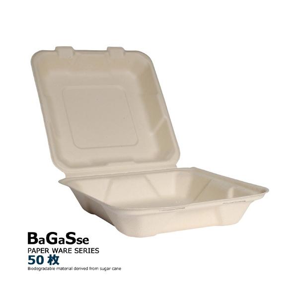 商品コード：2168212 １枚あたり27.5円 ■テイクアウトや持ち運びに便利なフタと身が一体タイプの便利な食品容器です。 ■バガスを使用した、自然の風合いと手触り感が特徴の紙容器です。 ■素材に厚みがあり、手に持つと安定感があります。 ...