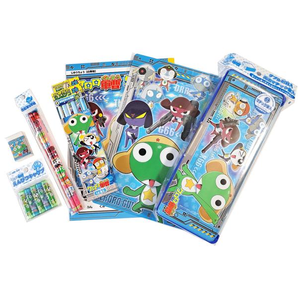 毎年大好評！大人気のキャラクター「ケロロ軍曹」のステーショナリー7点をお得な文具セットにしてみました。−セット内容−・ダブル削器入両面マチック筆入・かきかた鉛筆２Ｂ（ダース）・赤鉛筆（2本入り）・消しゴム・鉛筆キャップ（５本入り）・下敷き・...