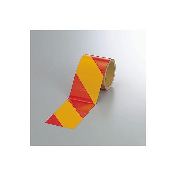 爆買反射 トラテープ 安全表示 注意喚起●サイズ：90mm幅×10m巻（0.2mm厚）●材質：ポリエステル樹脂フィルム（黄色部：反射）（粘着性あり・セパレーター付き）
