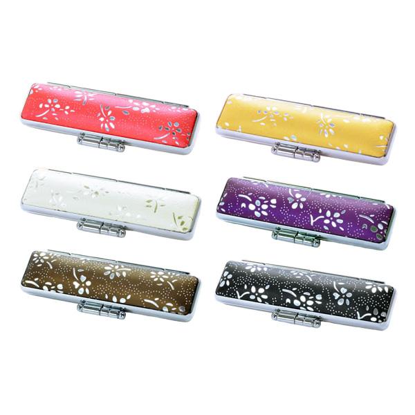 商品名　：銀花印鑑ケース 10.5−12.0ミリ用対応印鑑：φ10.5〜12.0×60mm材　　質：合成皮革種　　類：ピンク/イエロー/ホワイト/パープル/ブラウン/ブラック