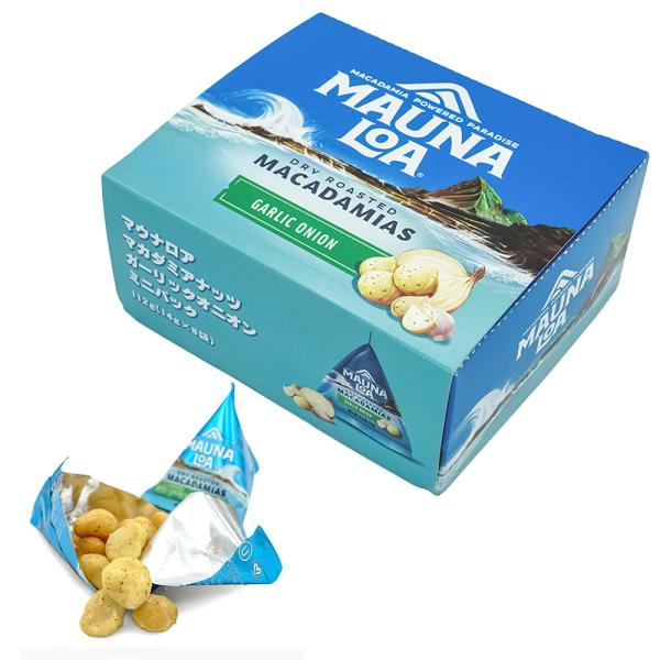 ※こちらの商品は日本国内流通仕様の商品です。輸入者や成分についての日本語表記での印刷、または強粘着性のシールでの表示がございます。マウナロア独自のドライロースト製法で仕上げたマカダミアナッツを濃厚なオニオン&amp;ガーリック風味に味付けし...