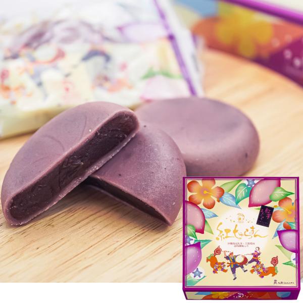 良質な沖縄県産の紅芋と波照間産の黒糖を使用。紅芋のクリーミーな舌触りと黒糖のコクのある甘さのバランスがとれた、しっとりとした紅芋まんじゅうです。エイサーやシーサーが描かれたパッケージが沖縄お土産にぴったり！- 内容量：12個入- 箱サイズ：...