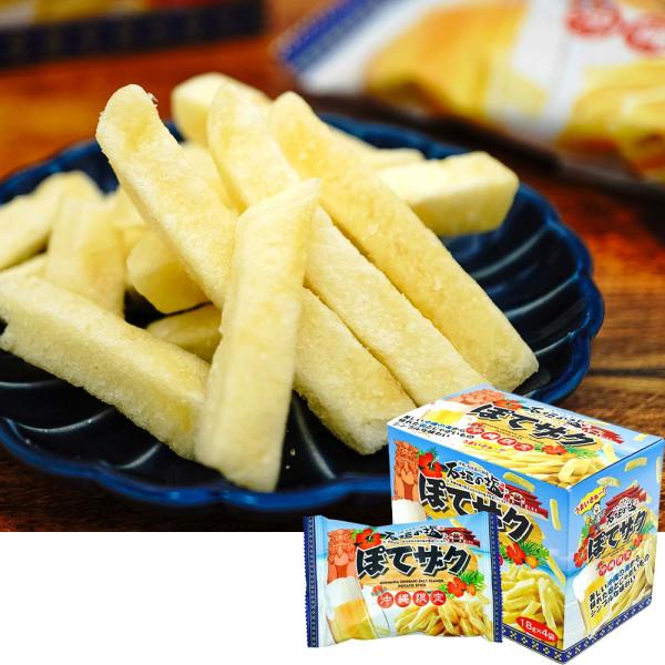 サクサクとした食感がおいしい「ぽてザク」を、沖縄の海で採れた「石垣の塩」で味付け。シンプルな味わいだからこそ、止まらないおいしさです。サクサクポテトスティックの食べきりサイズで、おやつやビールのおつまみにもぴったり。- 内容量：72g（18...