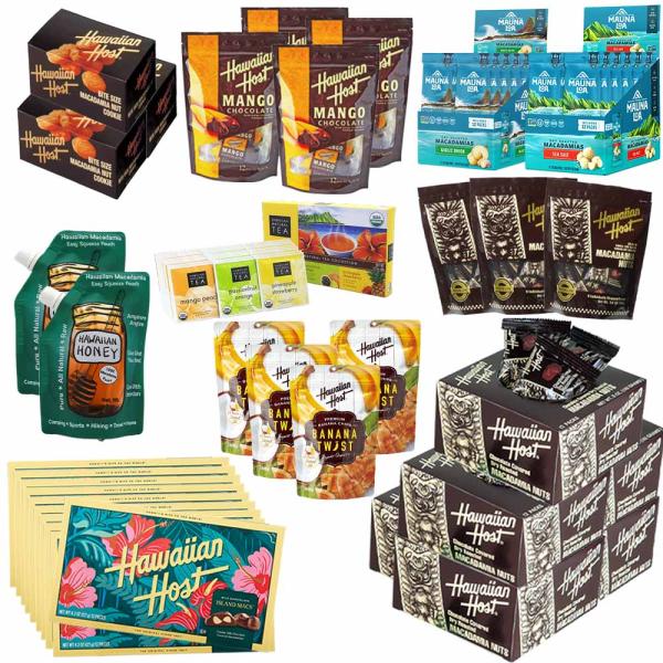 マカダミアナッツチョコやクッキー、ハチミツなどのハワイお土産の定番品をまとめてお届けいたします。これさえあれば間違いなし、ボリュームたっぷりのお得なセットです！通常合計金額63,546円のところ、セット購入で約6,300円お得に！