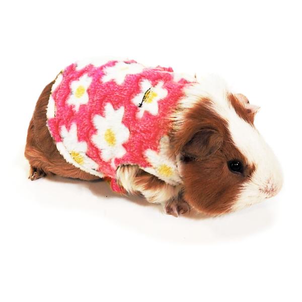 ふんわりもこもこ花柄がかわいいモルモット用ウエアモルモットもこもこ花柄ベスト　カラー：ピンクふんわりもこもこ花柄がかわいいモルモット用ウエア！首元とおなかでマジックテープで留めて着せるので着脱簡単です！サイズ　Ｓ　首まわり約14~16ｃｍ、...