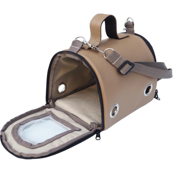 フクロモモンガ用の小さなキャリーバッグプチ・バッグ　ブラウン底板は取り外し可能なのでお手入れもしやすくなっています。両面ジッパーでお掃除簡単！・フクロモモンガ用の小さなキャリーバッグです。・ショルダーベルトで肩からかけられます！・ハトメで通...