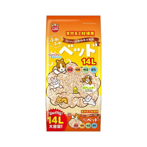 ふわふわベッドお徳用　　内容量：14L低アレルギーで小動物に優しい※1天然モミ材を適度な大きさにフレーク加工して粉ホコリを取り除いた床敷材です。※1：スギ・ヒノキに比べて。保温・吸臭・吸湿・通気性に優れ、1年中快適に過ごせます。＜原材料 ＞モミ材