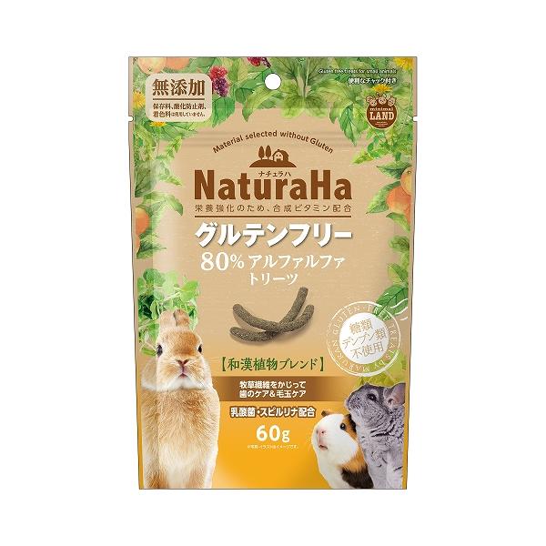 うさぎ・モルモット・デグー・チンチラなどの小動物用おやつナチュラハ　グルテンフリー８０％アルファルファトリーツ内容量:60g賞味期限2026年6月です。アルファルファを第一主原料に使用し、嗜好性の高いえん麦を配合。小麦やデンプン類・糖類を一...