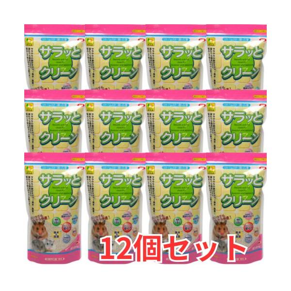 サラッとクリーン12個セット　内容量：600g×12個セットリス・ハムスターなどの小動物用トイレ砂です。細かい顆粒状の吸湿性の高い砂で、オシッコなどの水分を素早く吸水・吸臭し、砂は、いつもサラサラです。天然鉱物100％で、安全ですので小動物...