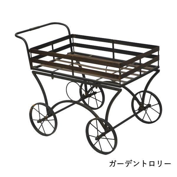 ●ガーデントロリー●ガーデンをおしゃれに演出するトロリータイプのフラワースタンドです。。●鉢花や小物を飾ったり、蔓性の植物を絡ませたり。ガーデニンググッズのディスプレイ・収納にもおすすめです。●長く使い込んだようなアンティークな風合いをお楽...