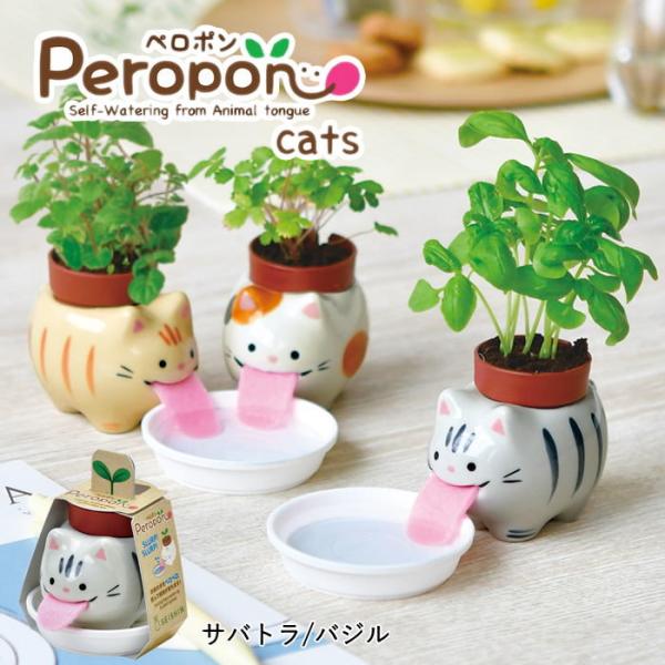 ●Peropon cats ペロポンキャッツ サバトラ/バジル●ポットや土、種などが揃った栽培キットです。園芸初心者でも気軽に植物の栽培を始められます。●ペロペロとお水を飲んでいる姿が愛らしい「ペロポン」。飲んだお水が背中のポットへ行き渡り...