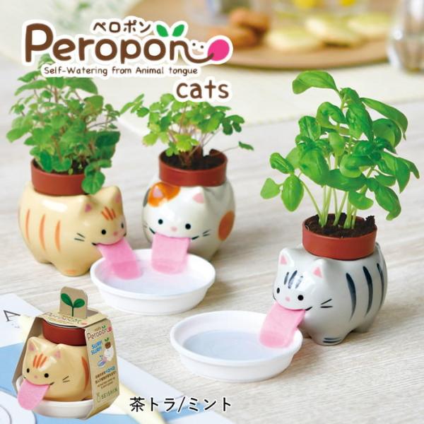 ●Peropon cats ペロポンキャッツ 茶トラ/ミント●ポットや土、種などが揃った栽培キットです。園芸初心者でも気軽に植物の栽培を始められます。●ペロペロとお水を飲んでいる姿が愛らしい「ペロポン」。飲んだお水が背中のポットへ行き渡り植...