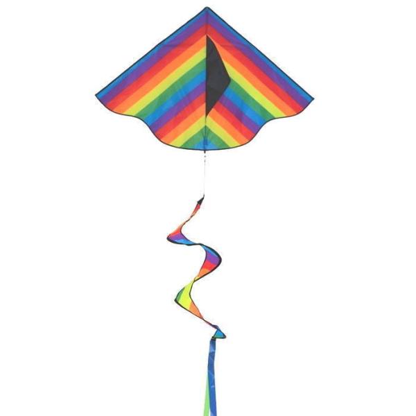 ●3158 レインボーストライプデルタカイト●持ち運びに便利な携帯バッグとハンドル付きの凧糸が付属するのでレジャーで手軽に楽しめます。●カイトはリップストップ生地を使用し、軽量で丈夫！軸（支柱）はグラスファイバー素材で軽くて風にも強い特性を...