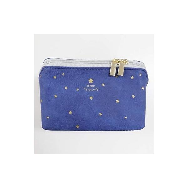 【色・柄名】スター 星柄 ブルー 青【サイズ】Sサイズ：約W120mm×H80ｍｍ×D80mm 【素材】ポリエステル　MADE IN CHINA 　180度パカッと開くポーチ。pacapo.撥水加工で汚れや水がしみこみにくい生地でお手入れも...