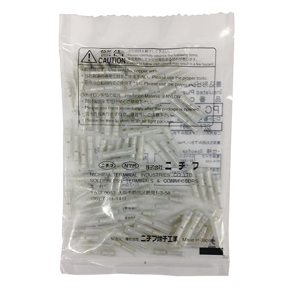 【 特 長 】● 株式会社ニチフ製　差込形ピン端子● ピン端子内蔵PC形【 仕 様 】■ 材料　　端子：黄銅（電気すずめっき）　　スリーブ：無酸素銅管（電気すずめっき）　　絶縁体：ナイロン■ 定格電圧：３００V■ 定格電流：0.5mm2/1...