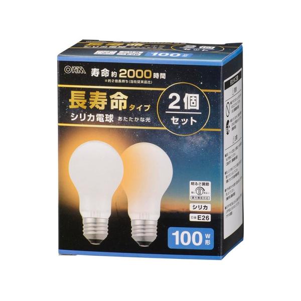 【 特 長 】● 口金E26、100W形白熱シリカ電球 長寿命タイプ● 光源色は電球色● 調光（明るさ調節）機能対応● 2個セット【 仕 様 】■ 寸法：外径60mm×全長111mm■ 質量：30g■ 定格消費電力：95W■ 定格入力電流：...
