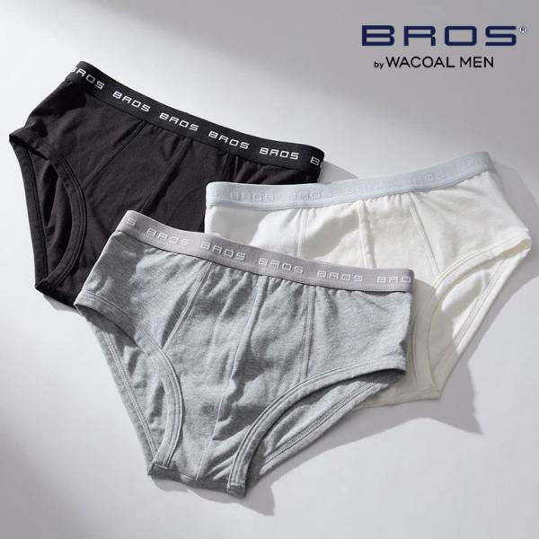 ワコール メンズ ブロス bros綿ベア天竺を使用したフィット感のいいブリーフ。裾は共生地パイピング始末でそけい部の締め付け感を軽減。BROSロゴのアウトゴムを使用した新しいデザインのブリーフ。やさしい肌あたりの綿混素材を使用。ウエストテー...