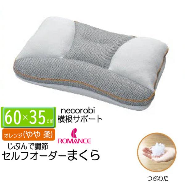 ■ ロマンス小杉■ 4506-8110　45068110■ necorobiまくら 横寝サポートタイプ■ 横60 縦35 高さ９〜10cm マチ高さ3cm■カラー： オレンジ （パイピングのカラー）■組成【表生地】ニット生地：ポリエステル1...