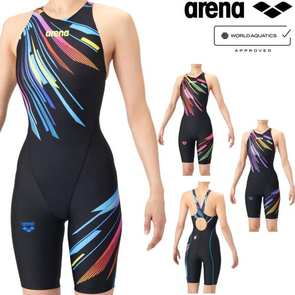 アリーナ ARENA 競泳水着 レディース WA承認モデル AQUA RACING ECO AQUA STRIPE-D レーシングワンピーススパッツ オープンバック ハーフレッグ オールインワン 2026年春夏モデル AS6SRC80L f...