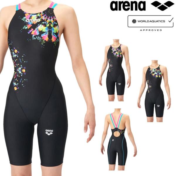 アリーナ ARENA 競泳水着 レディース WA承認モデル ダブルストラップ AQUA RACING ECO AQUA STRIPE-D レーシングワンピーススパッツ オープンバック ハーフレッグ オールインワン 2026年春夏モデル AS...