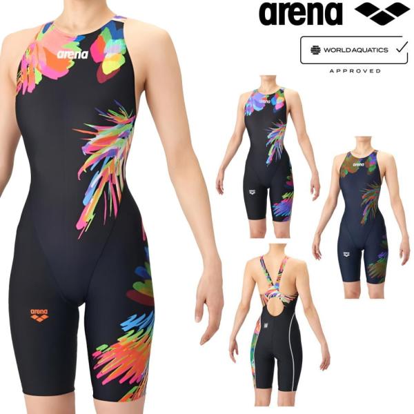 アリーナ ARENA 競泳水着 レディース WA承認モデル AQUA RACING ECO AQUA STRIPE-D レーシングワンピーススパッツ オープンバック ハーフレッグ オールインワン 2026年春夏モデル AS6SRC84L f...