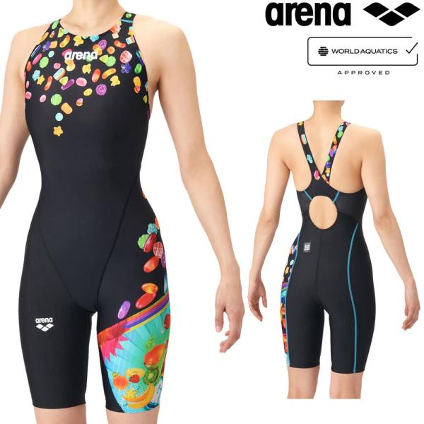 アリーナ ARENA 競泳水着 レディース WA承認モデル AQUA RACING ECO AQUA STRIPE-D GUMMY EFFECTS レーシングワンピーススパッツ オープンバック ハーフレッグ オールインワン 2026年春夏モ...