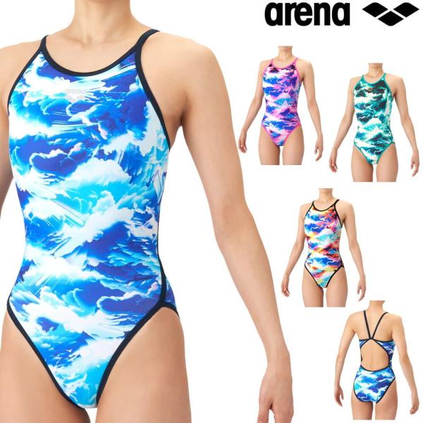 アリーナ ARENA 競泳水着 練習用水着 レディース タフスーツ タフスキンEP STORM CLOUDS トレーニングワンピース オープンバック 競泳練習水着 2026年春夏モデル AS6SWM16L