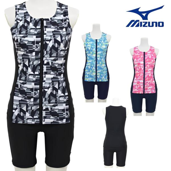 ミズノ MIZUNO 別注オリジナル フィットネス水着 レディース セパレーツ セパレート ファスナー付き 袖なし パッド付き N2JGDW05