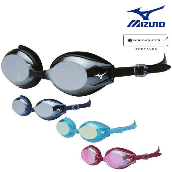 ミズノ MIZUNO 水泳 フィットネスゴーグル ミラーレンズ クッション付き WA承認モデル くもり止め 競泳 2025年春夏モデル N3JEC611 FINA承認