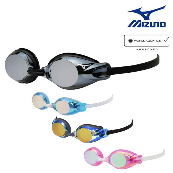 ミズノ MIZUNO 水泳  ジュニアレーシングゴーグル ミラーレンズ クッション付き WORLD AQUATICS承認モデル fina承認 競泳 2024年春夏モデル N3JFB752