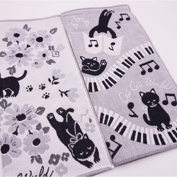 グーグーワールド　GuGu World ハンカチ 3重ガーゼ レディース クロネコ柄  34×34cm綿100％　中国製