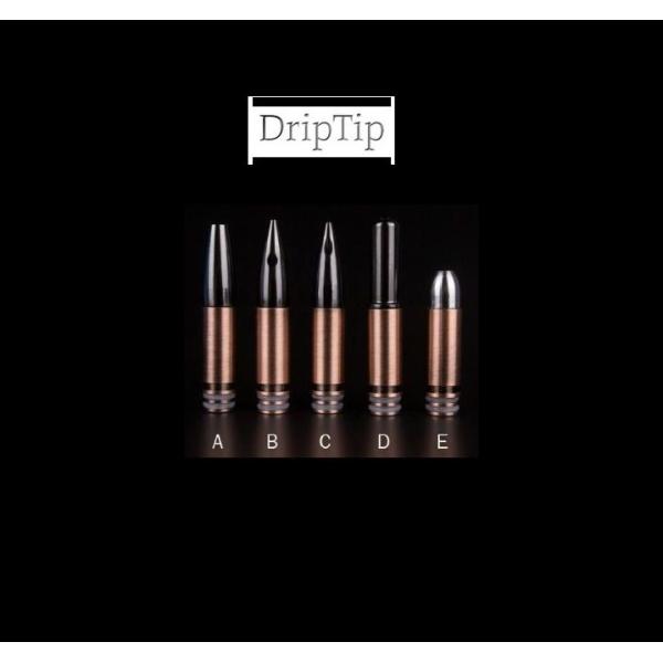 ドリップチップ 510 Driptip銃のバレットのようなドリップチップです。タイプによって変わってきますが、長さは差し込み部分を含めず約46mm〜50mm程度です。ステンレス製でしっかりした作りに感じます。使用する機種によってゆるかったり...