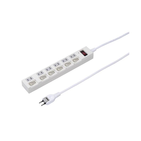 ヤザワコーポレーション Y02BKS671WH 電源タップ 6個口 個別スイッチ付 1ｍ ホワイト 72