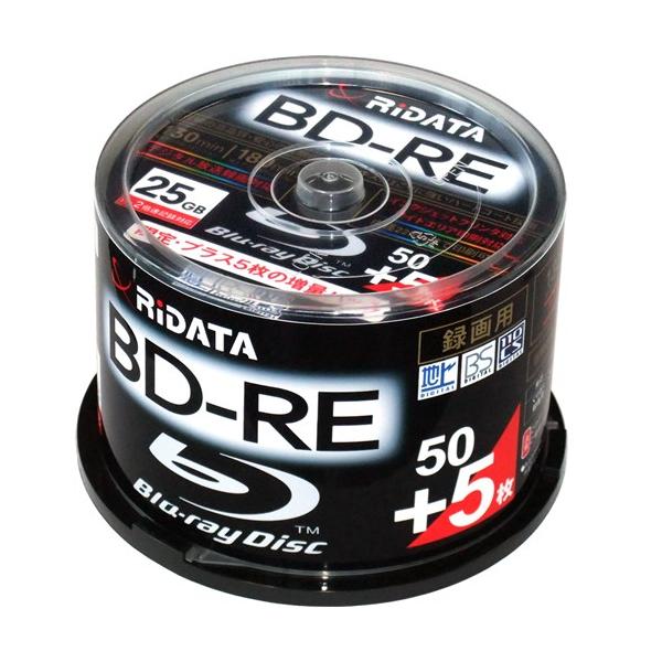 RiDATA BDRE130PW2X50+5SPC 繰り返し録画用BD-RE　ワイドプリントレーベルディスク 1〜2倍速　25GB 50+5枚スピンドルケース 18