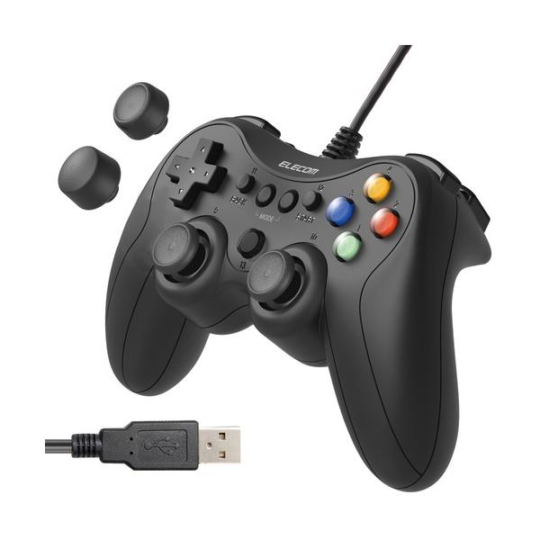 エレコム JC-GP30SVBK ゲームパッド コントローラー 有線 Xinput PS系ボタン配置 高耐久13ボタン 振動 スティックカバー交換 公式大会使用可 ブラック  131