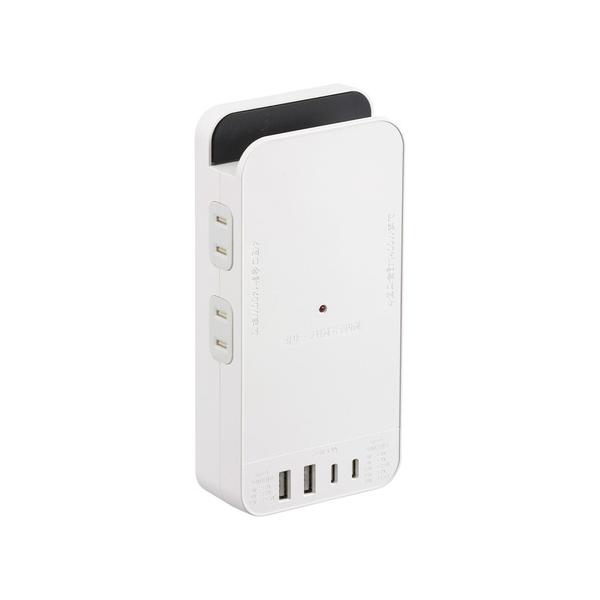 オーム電機 HS-AK4UW25 フラット壁タップ 30W 4個口 PD対応 ホワイト 131