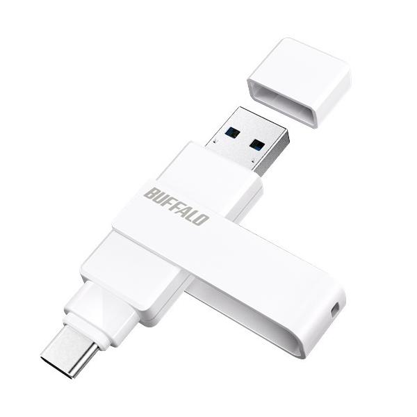 BUFFALO RUF3ACR64GWH USB 3.2(Gen1) Type-C／Type-A両対応 回転式USBメモリー 64GB Win・Mac・スマホ対応 ホワイト 124