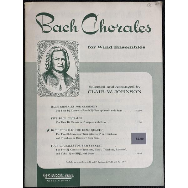曲名：Bach Chorales For Wind Ensembles編曲：Clair W. Johnson編成：金管4重奏(2B♭Cor(Tp)/Hr inF(Tbn)/Bar(Tb))　スコア＋パート譜新品ではありますが長期在庫品の為軽...