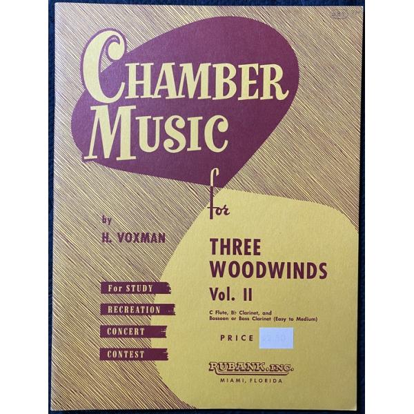 曲名：木管3重奏のための室内楽曲 第2巻 CHAMBER MUSIC FOR THREE WOODWINDS,VOL.2編曲：H. Voxman編成：木管3重奏(Fl,B♭Cl,Bon(B.Cl))　初級〜中級*　曲集です。*　別紙のパート...