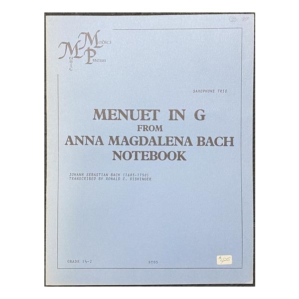 曲名：MENUET IN G from ANNA MAGDALENA BACH NOTEBOOK作曲：J.S.BACH編曲：RONALD C. DISHINGER編成：サクソフォン 3重奏 (A.A.T)スコア＋パート譜新品ではありますが長...