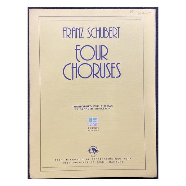曲名：Four Choruses作曲：FRANZ SCHUBERT編曲：KENNETH SINGLETON編成：テューバ 3重奏スコア×3新品ではありますが長期在庫品の為軽微な汚れ/変色/角折れが御座います。予めご了承の上お買い求め下さいませ。