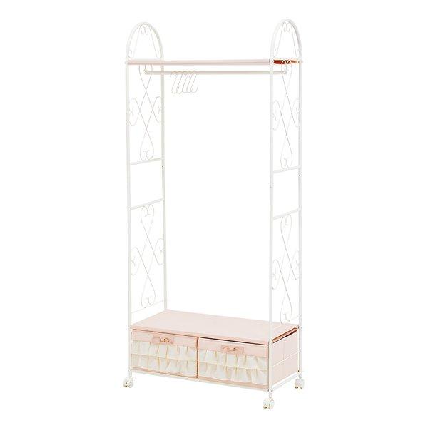 フリルが可愛い乙女心をくすぐるエレガントなコートラック。引き出し2杯付き。