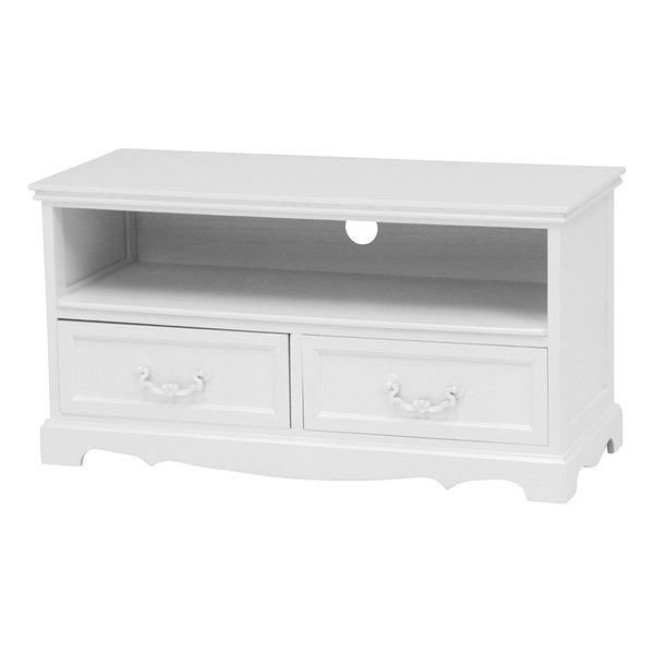 上品な白い取っ手が付いたテレビ台。DVDなどの収納に使える引出付き。幅80cm