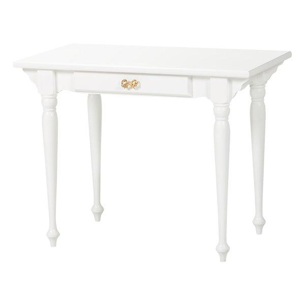 リボンの形の可愛い取っ手や細部のデザインにもこだわったデスクテーブル便利な引出付き