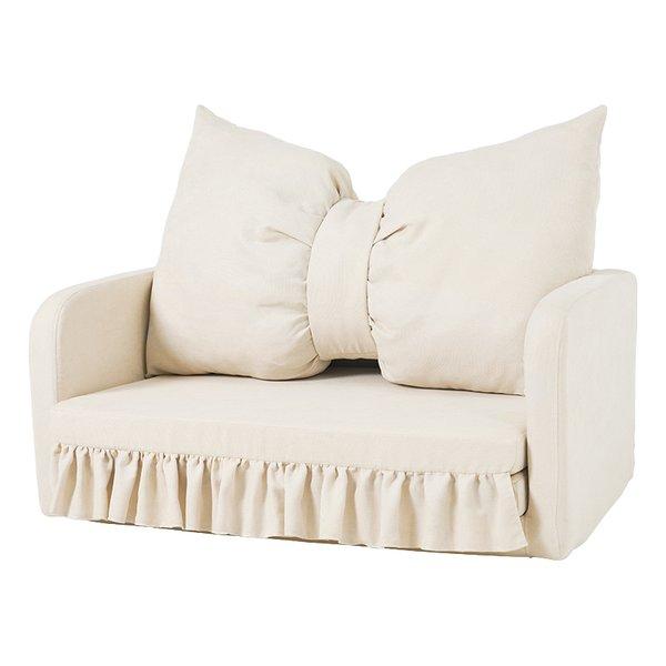 大きなリボンクッションとフリルが華やかな、可愛い２WAYソファベッド