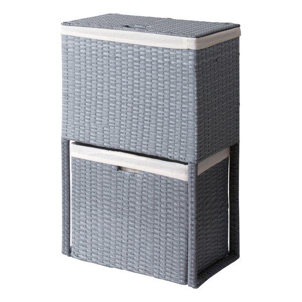 分別もできる縦型2段式のラタンランドリーボックス