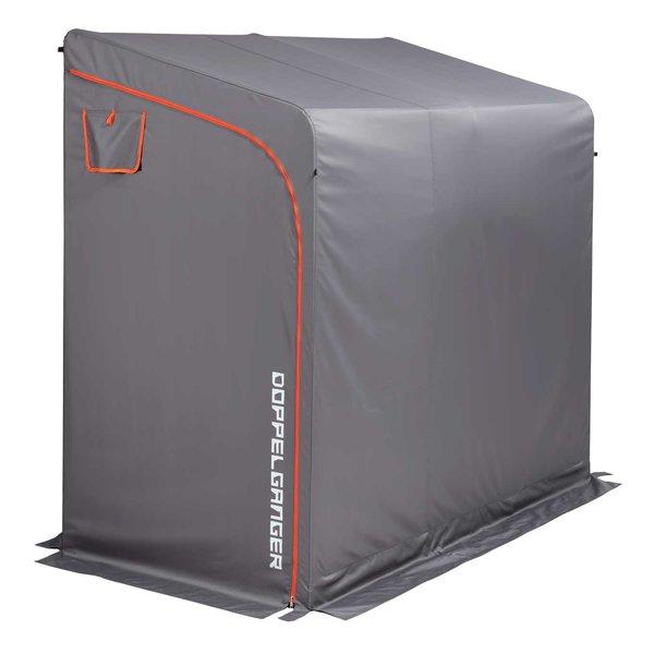 片下がり屋根でスペースを効率よく活用。カベ横設置で雨風の影響を軽減できる、バイク専用ガレージ。