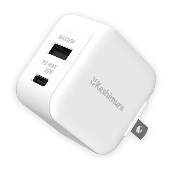 持ち運びに便利な、USB PD対応USB Type-C 1ポート+USB Type-A 1ポート搭載のAC充電器